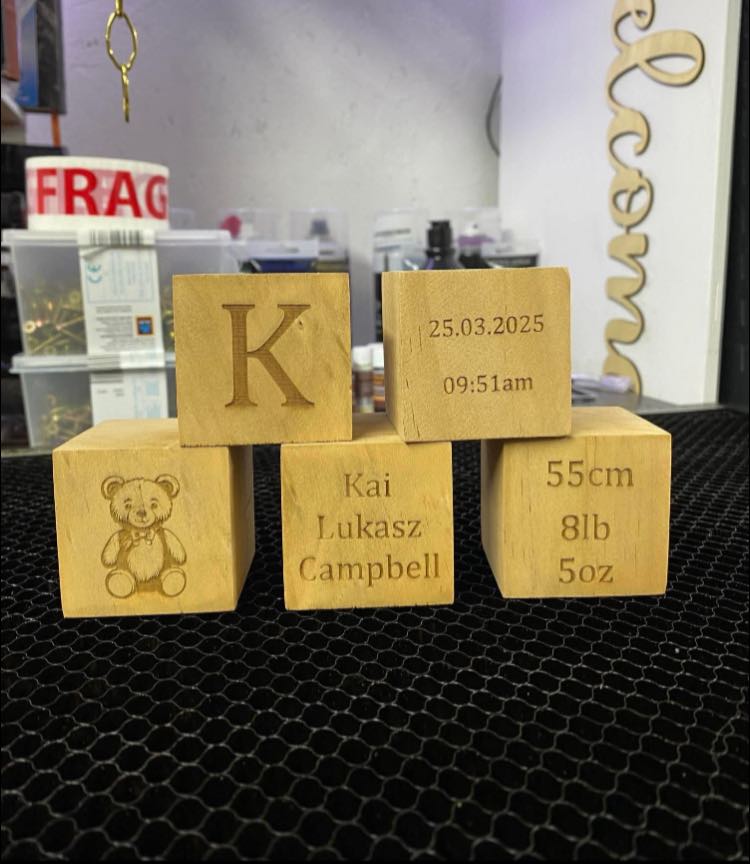 Personalised Wooden Baby Keepsake Blocks – Mitchell Laser & Woodcrafts